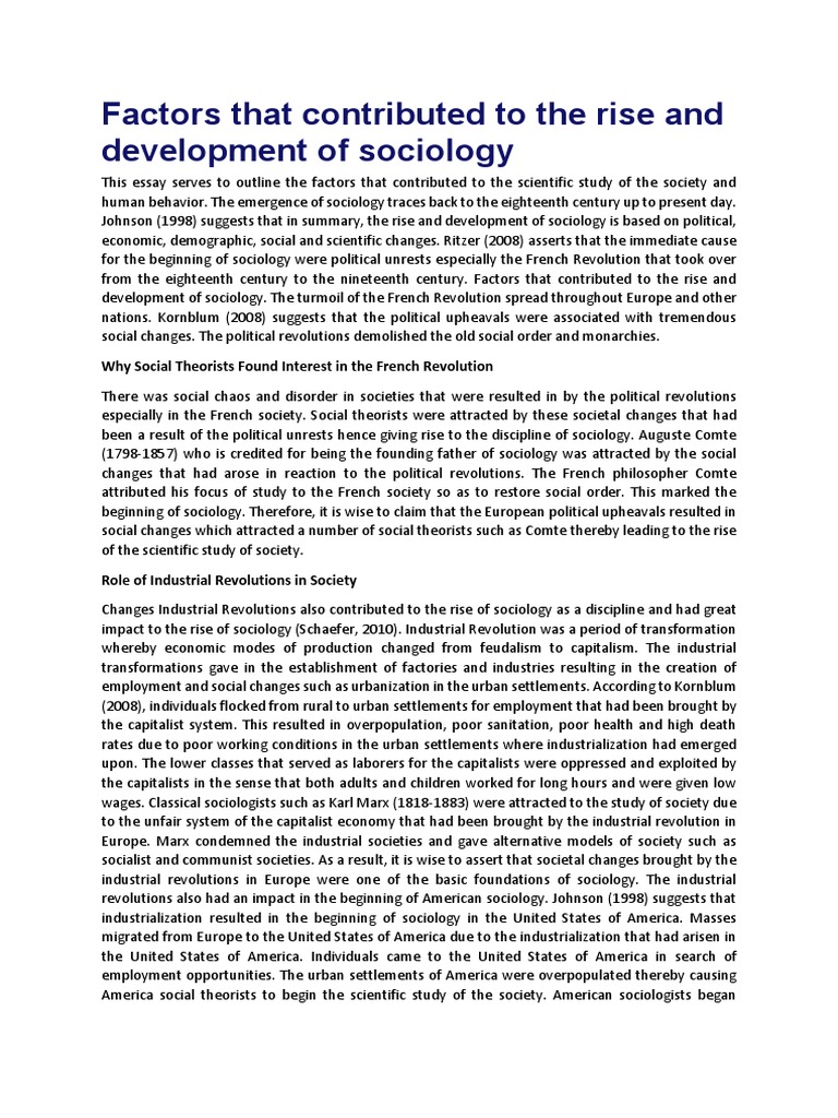 Factors That Contributed To The Rise and Development of Sociology ...