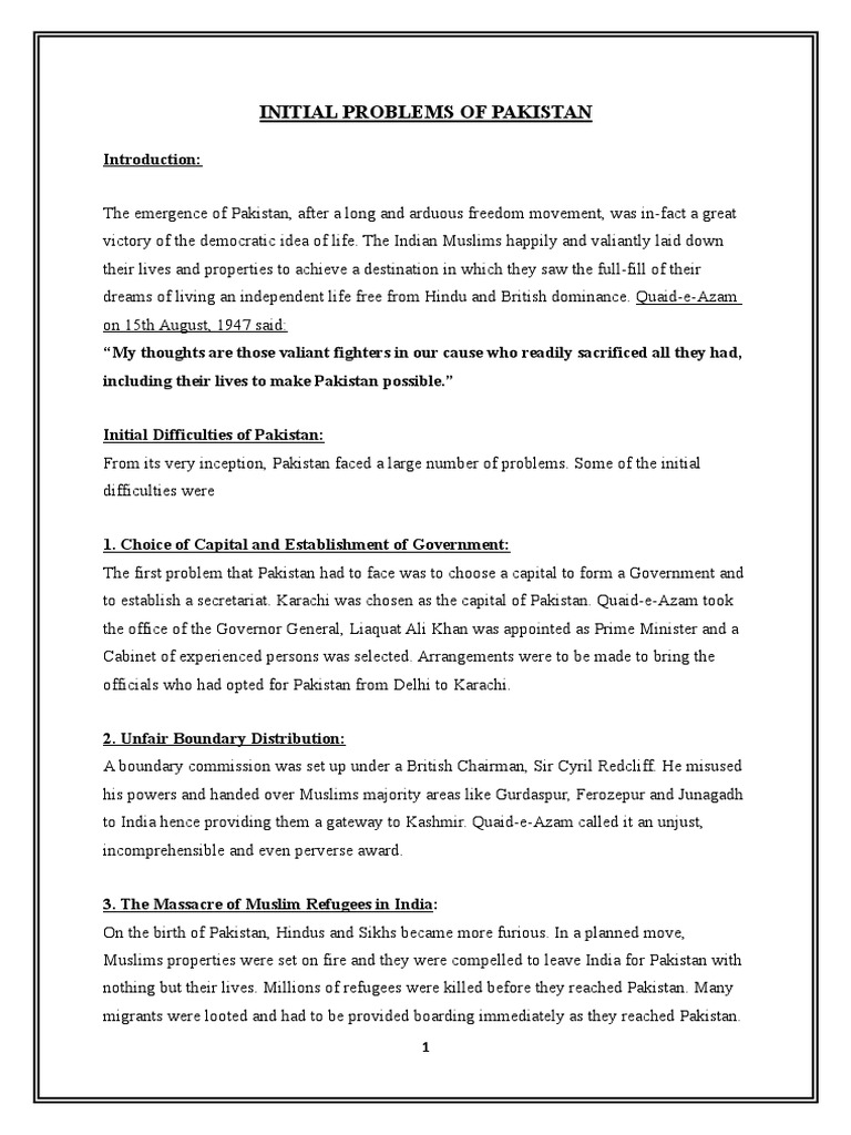 Initial Problems of Pakistan | PDF | Pakistan | Kashmir