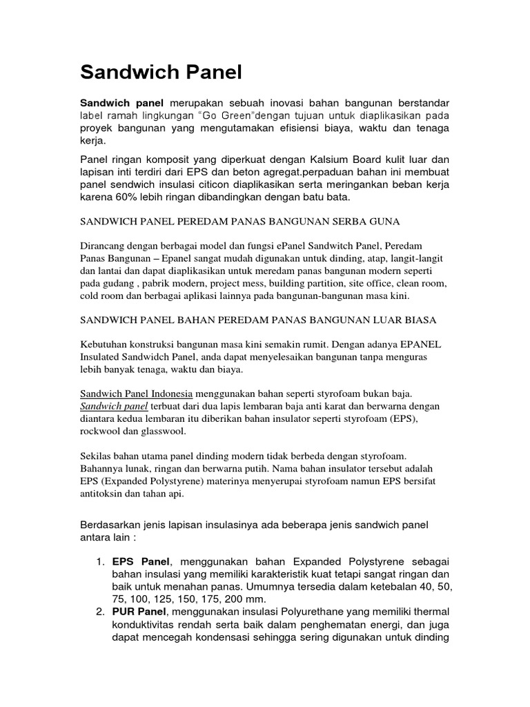Ukuran dan Pemasangan Sandwich Panel | PDF