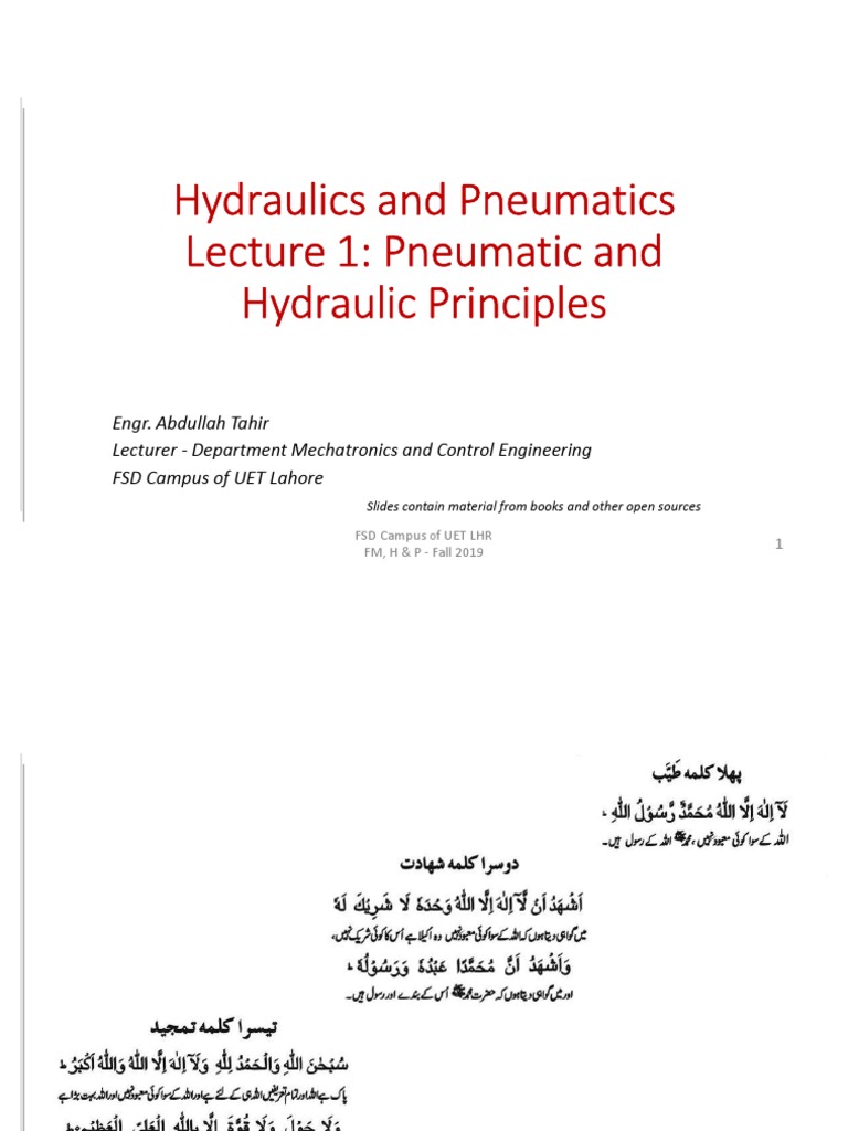 Hydraulics and Pneumatics Lecture 1: Pneumatic and Hydraulic Principles ...