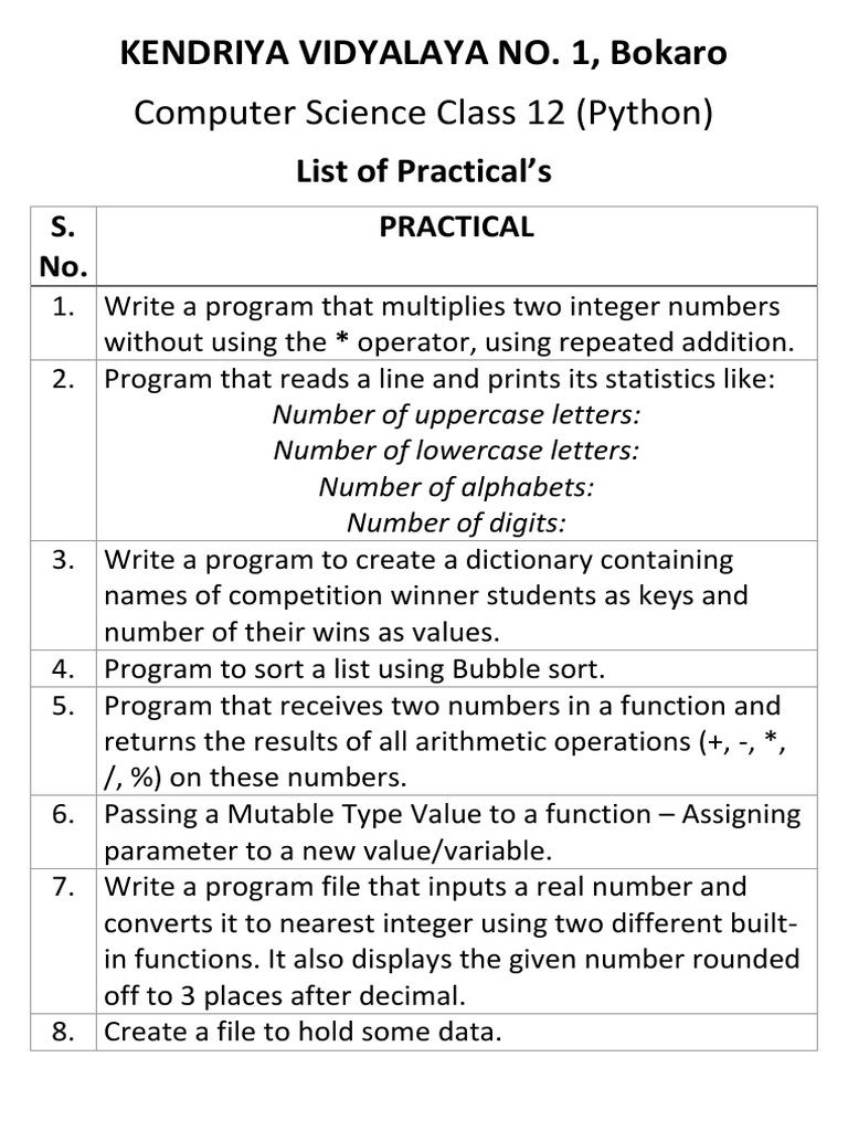 List of Practicals (CS) | Download Free PDF | Subroutine | Array Data Structure