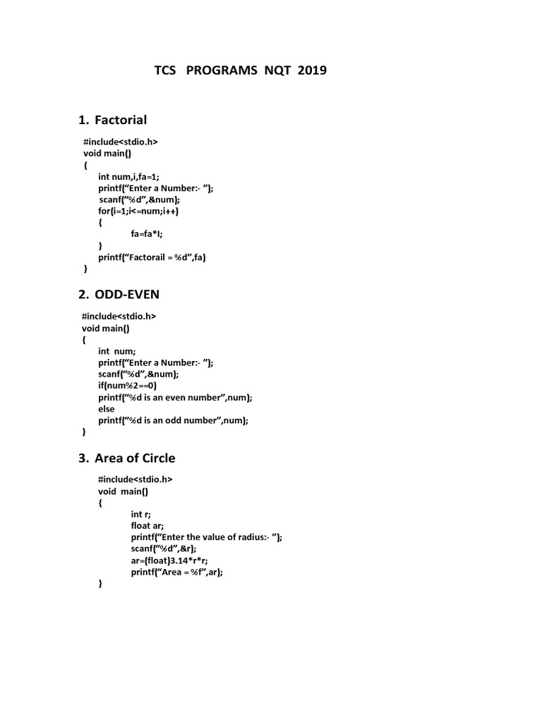 Tcs Programs NQT 2019 | PDF | Computer Libraries | Computer Standards