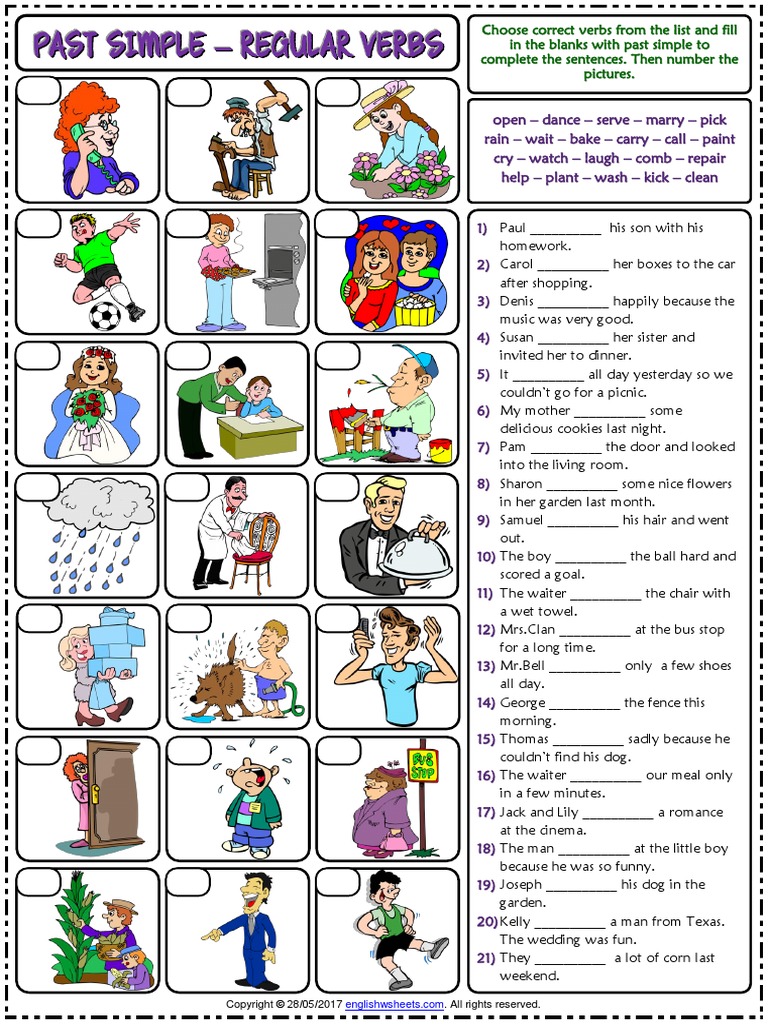 Simple Past Tense With Regular Verbs Esl Exercise Worksheet For Kids | PDF