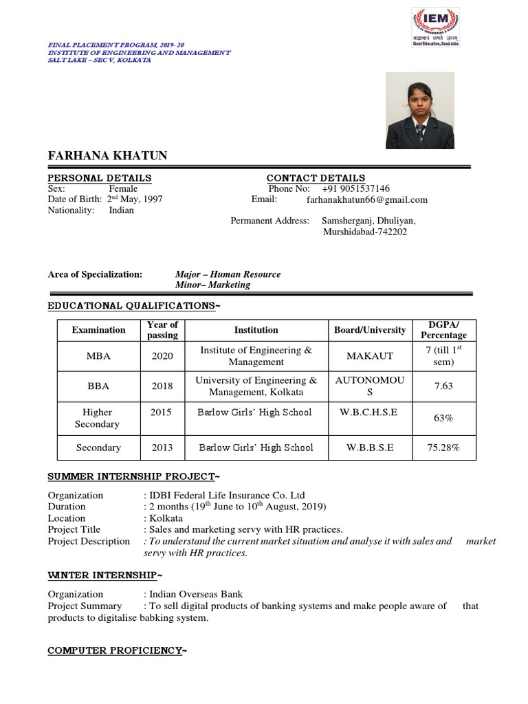 CV - YOUR NAME (Without Experience) | PDF | Cognition | Communication