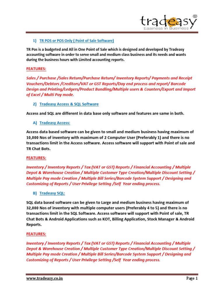 Tradeasy Software Products | PDF