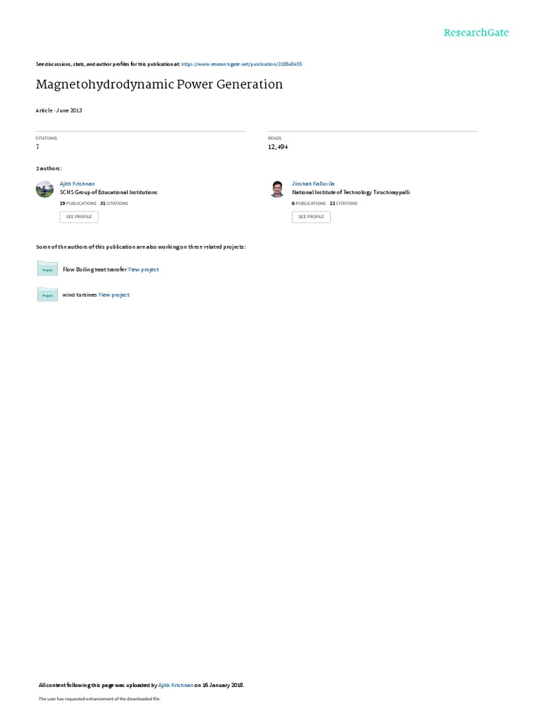 Magnetohydrodynamic Power Generation: June 2013 | PDF ...