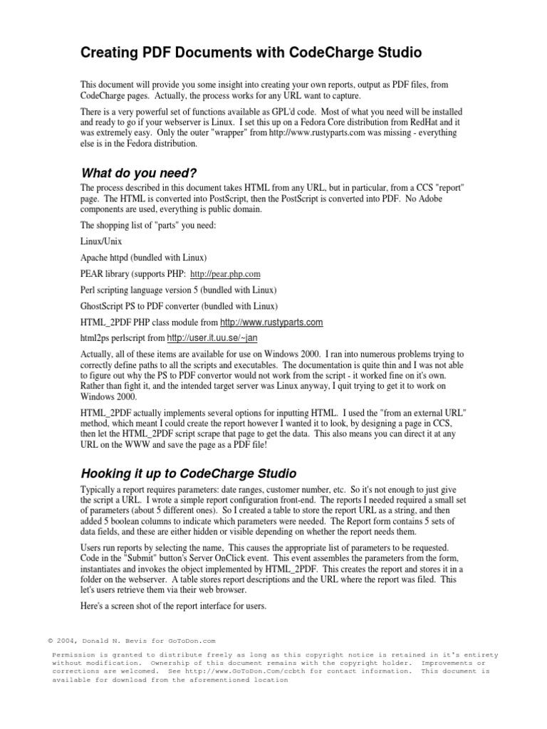 Creating PDFs With Code Charge Studio PDF | PDF | Linux | World Wide Web Creating PDFs With Code Charge Studio PDF | PDF | Linux | World Wide Web