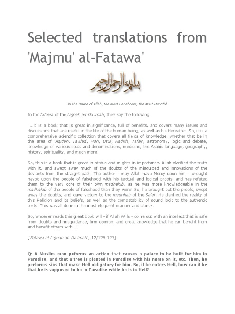 Selected Translations of Majmu' al-Fatawa | PDF | Prophets And ...