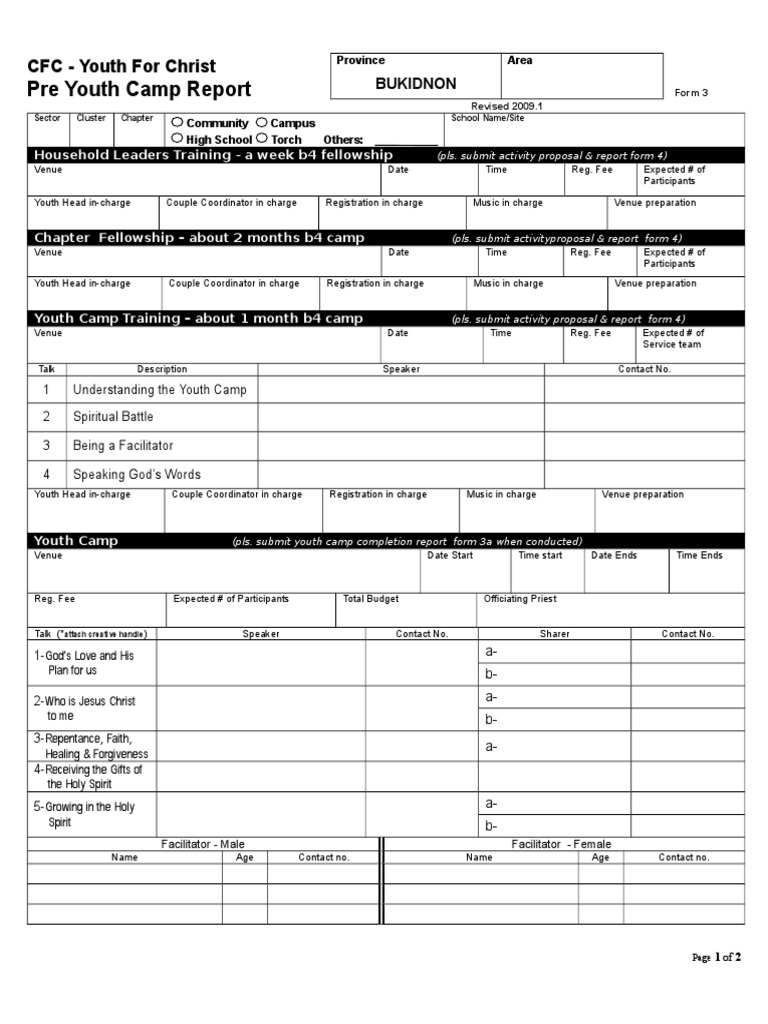 Form 3 - Youth Camp Proposal | PDF | Systematic Theology | Christian ...