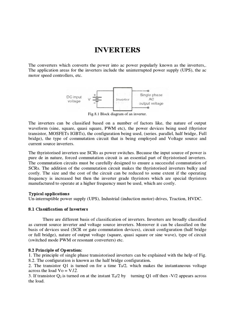 Inverters: Typical Applications 8.1 Classification of Inverters | PDF ...