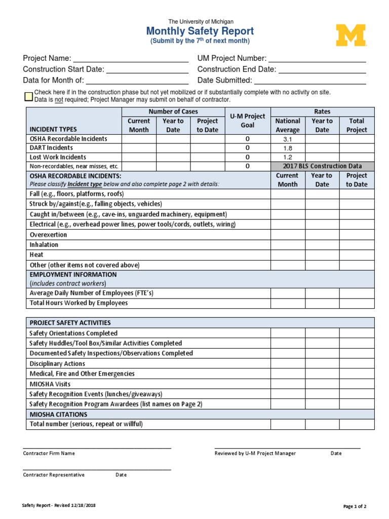 Monthly Safety Report | PDF | Occupational Safety And Health ...