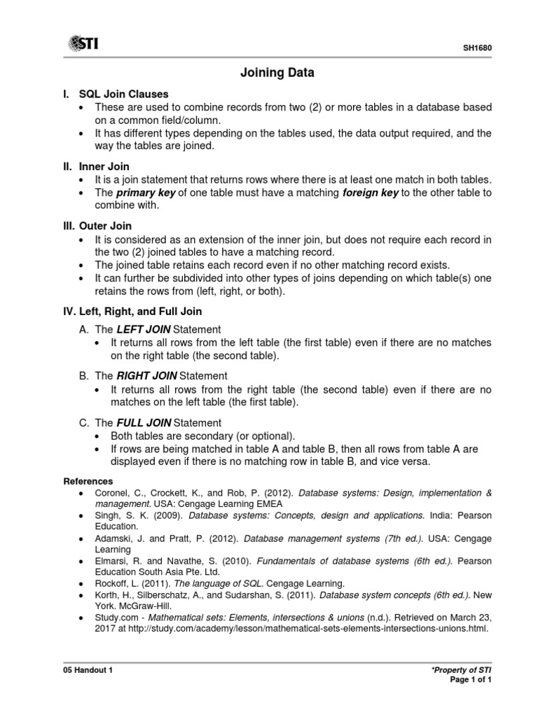 Joining Data: I. SQL Join Clauses | PDF | Scientific Modeling | Software Design