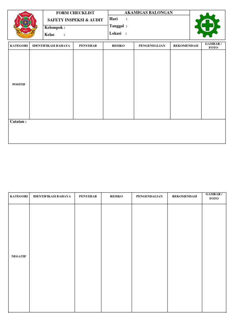 Form Checklist Identifikasi Bahaya 2019 | PDF
