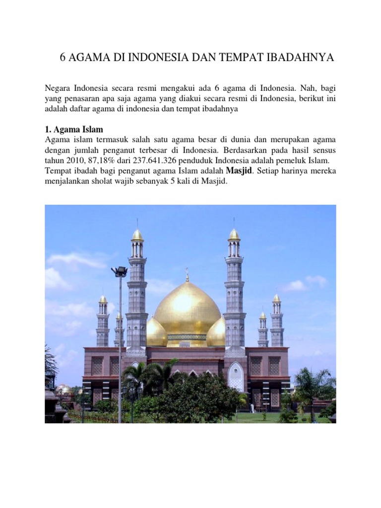 6 Agama Di Indonesia Dan Tempat Ibadahnya | PDF