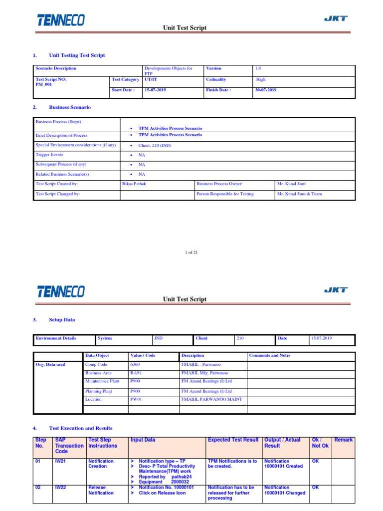 Unit Testing Test Script | PDF | Business Process | Computer Engineering