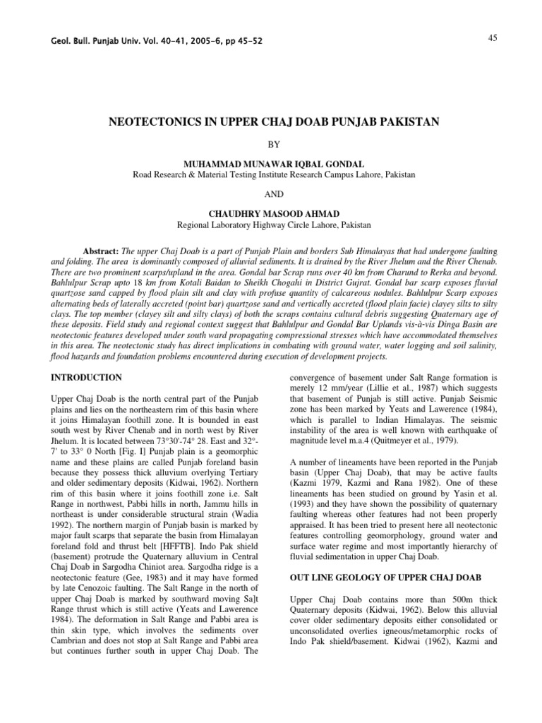 Neotectonics in Upper Chaj Doab Punjab Pakistan: Muhammad Munawar Iqbal ...
