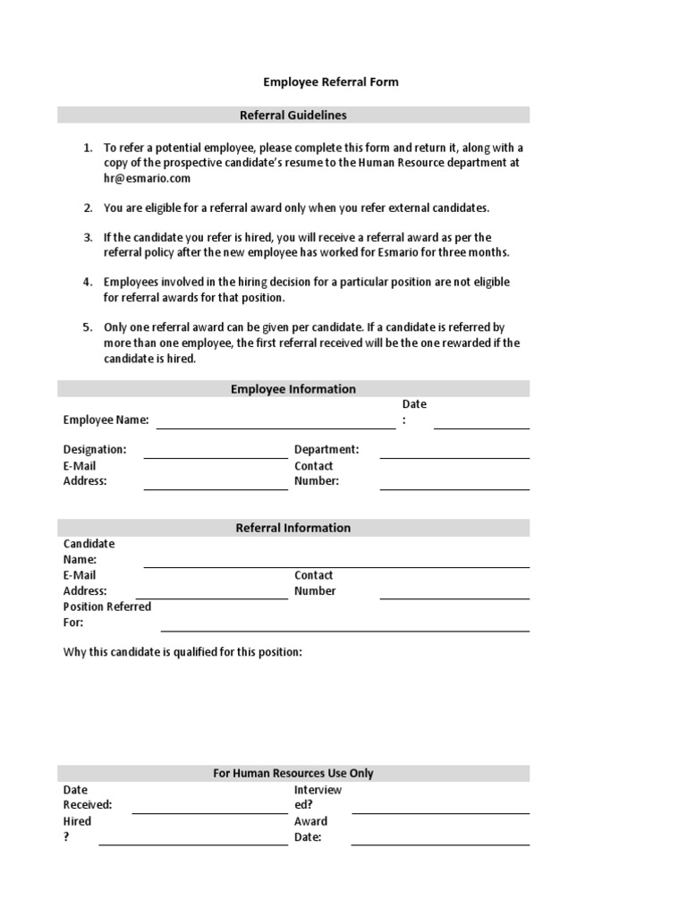 Employee Referral Program Form | PDF
