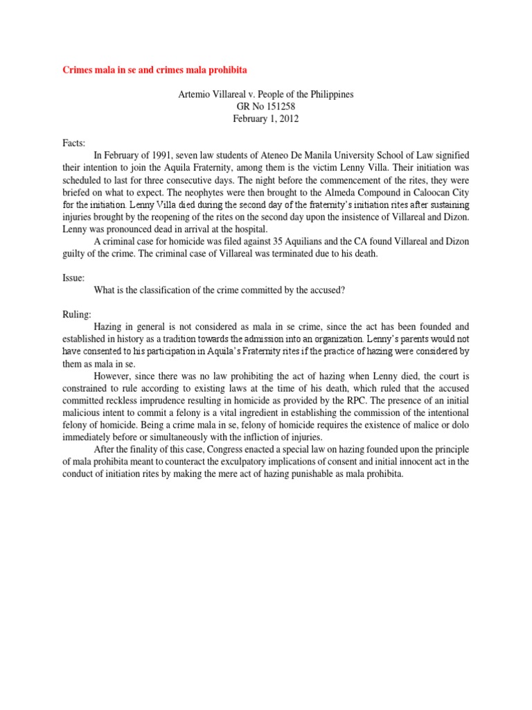 Crimes Mala in Se and Crimes Mala Prohibita | PDF