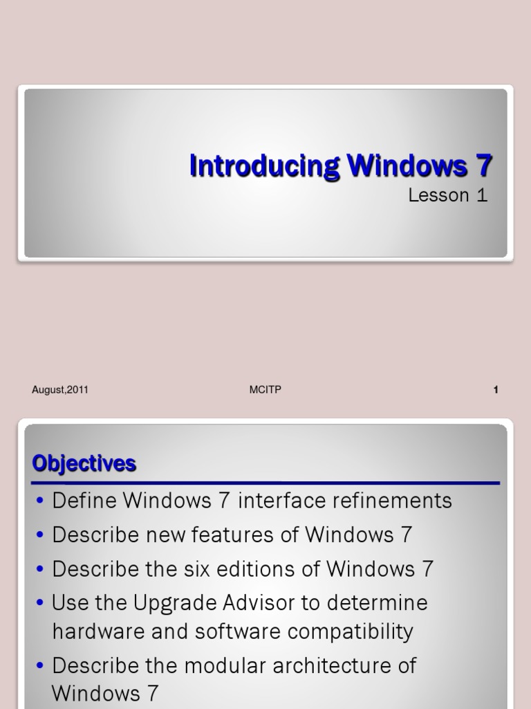 Lesson 01 - Introducing Windows 7 | PDF | Windows 7 | Windows Vista