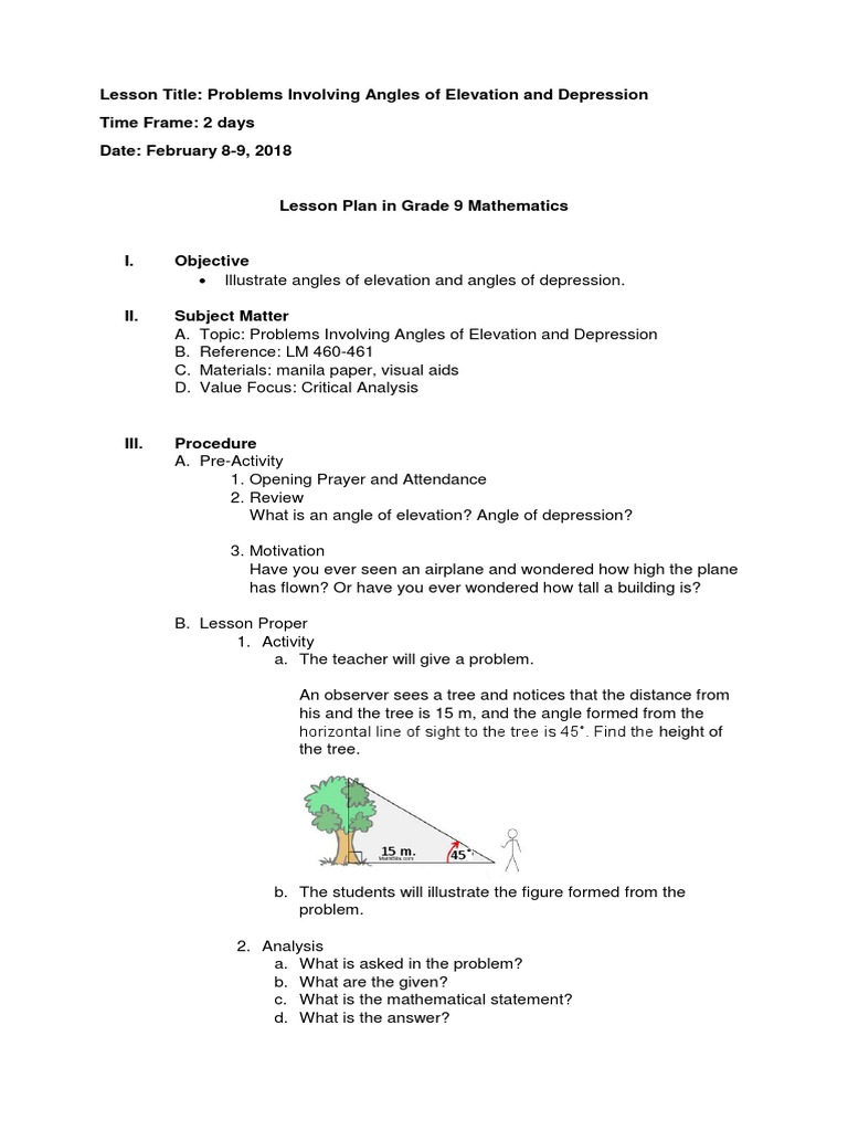 Semi-Detailed Lesson Plan Grade 9 | PDF | Angle | Teaching Mathematics