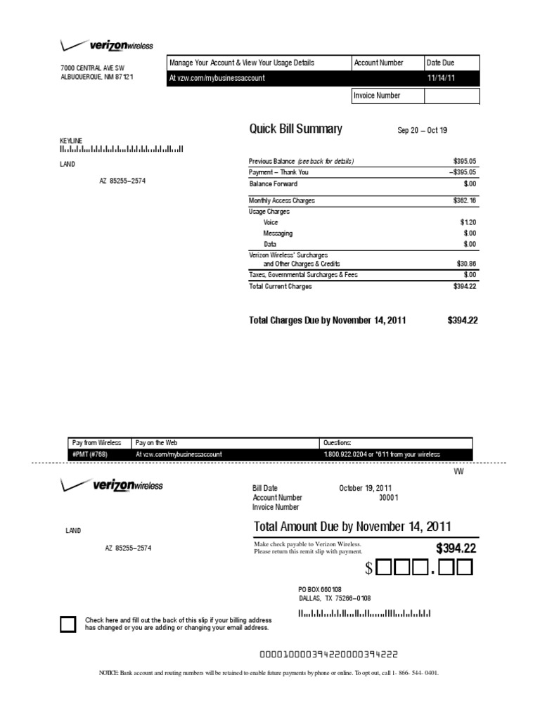 Verizon Business Bill Summary PDF | PDF | Fee | Cheque