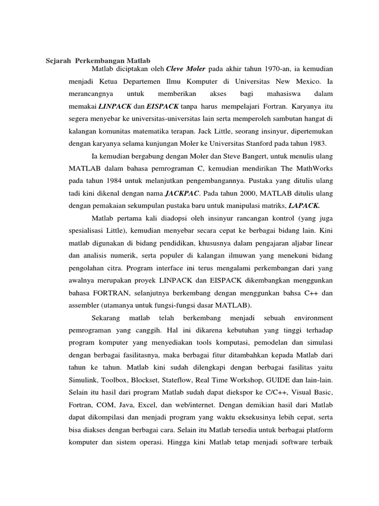 Sejarah Perkembangan Matlab | PDF