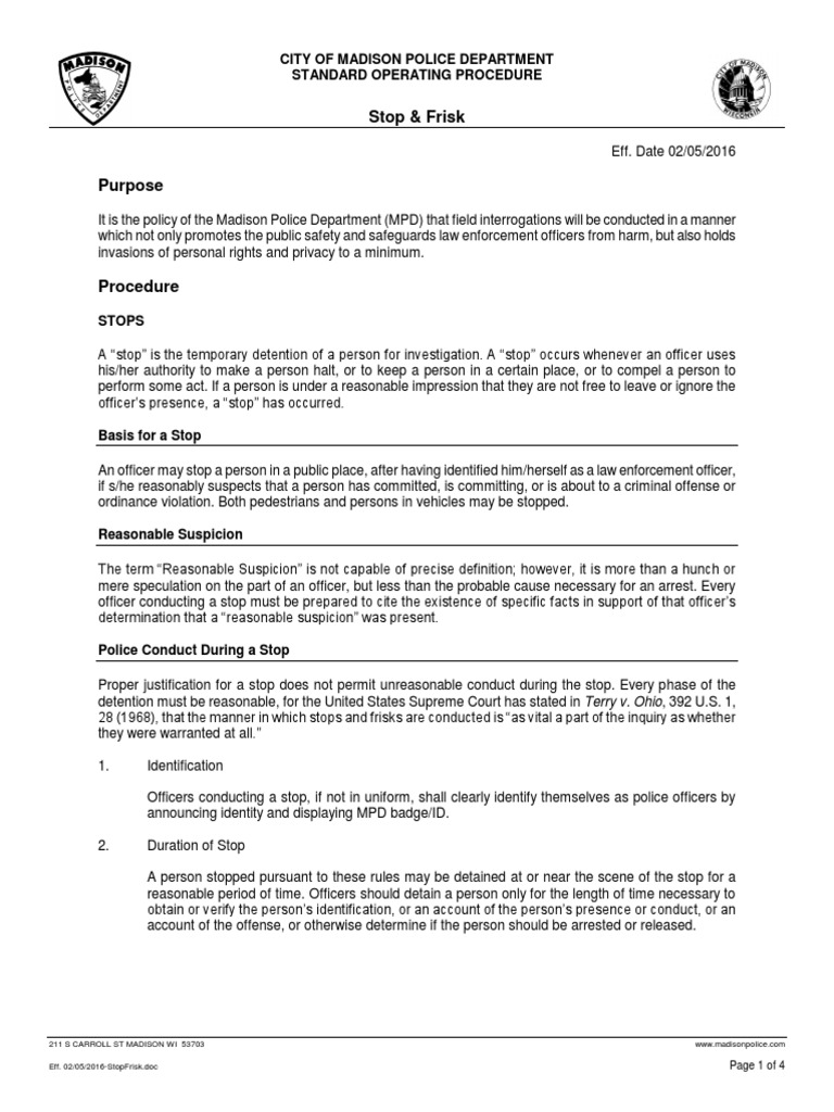 Comprehensive Guidelines for Conducting Lawful Stop and Frisks | PDF ...