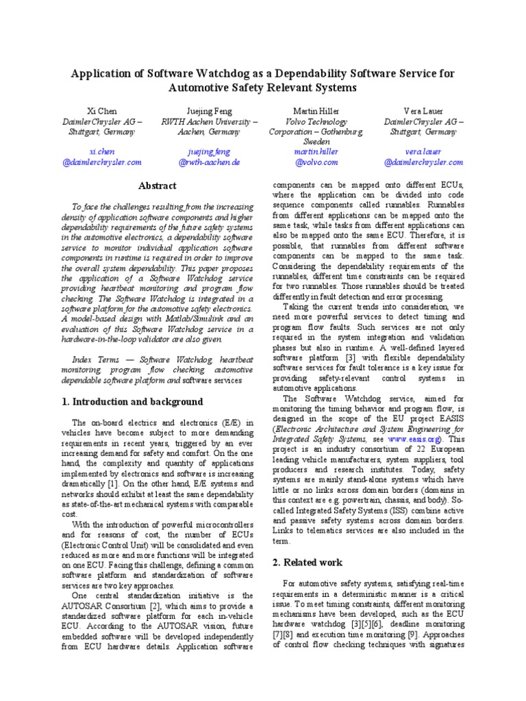 Application of Software Watchdog As A Dependability Software Service For Automotive Safety ...