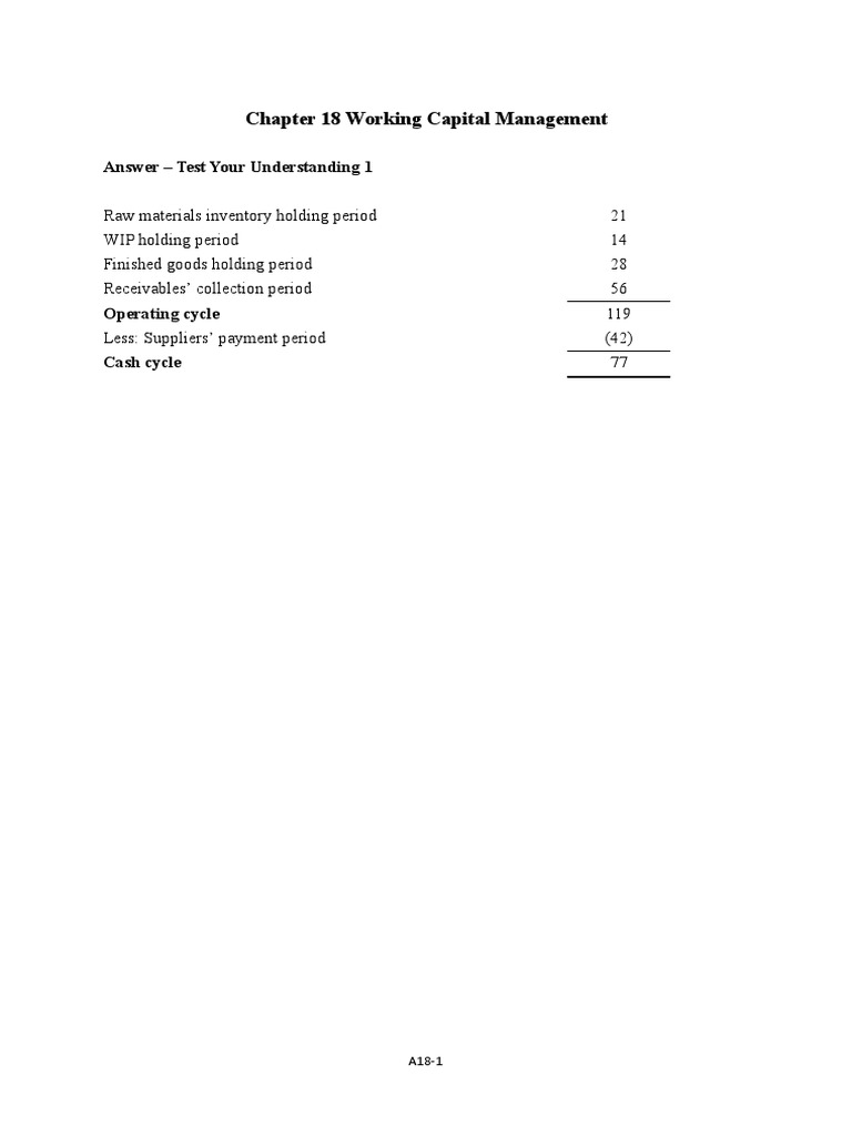 Chapter 18 Working Capital Management: Answer - Test Your Understanding ...