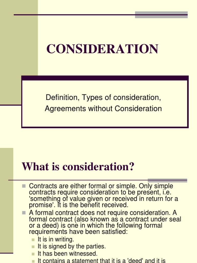 Consideration: Definition, Types of Consideration, Agreements Without ...