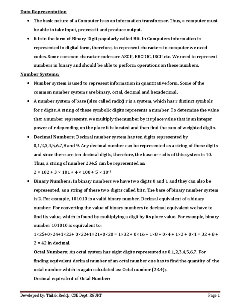 Data - Representation - UNIT 2 PDF | PDF | Ebcdic | Ascii