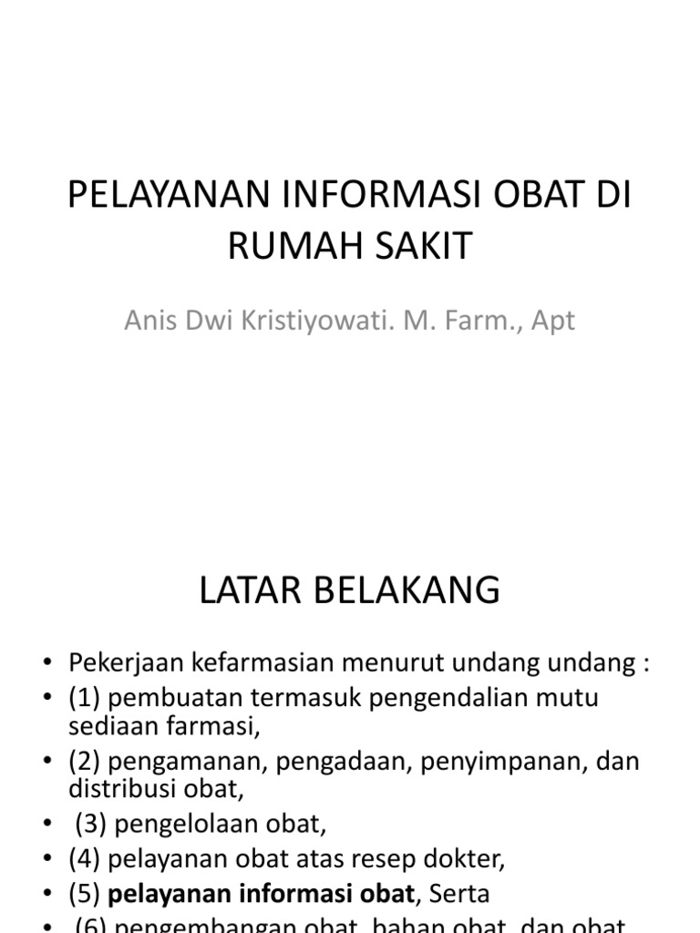 Pelayanan Informasi Obat Di Rumah Sakit | PDF
