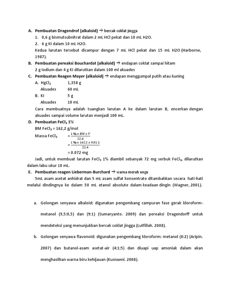 Pembuatan Reagen Alkaloid dan FeCl3 | PDF