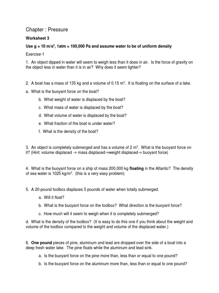 Pressure | PDF | Buoyancy | Density