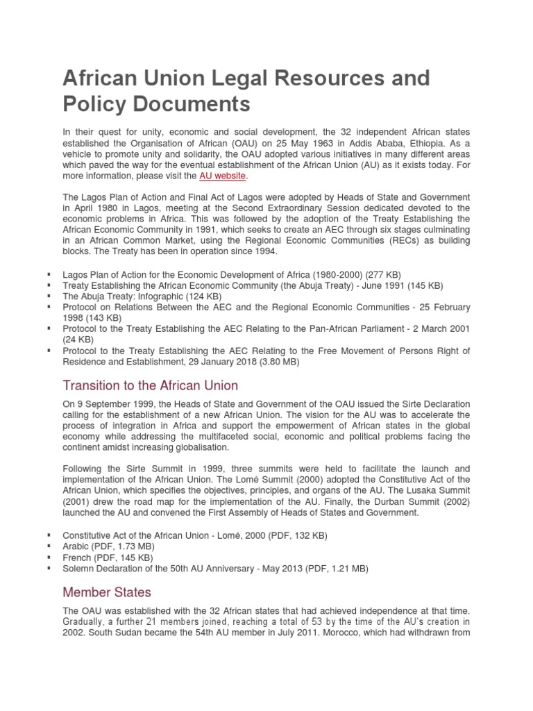 African Union Legal Resources and Policy Documents | PDF | African ...