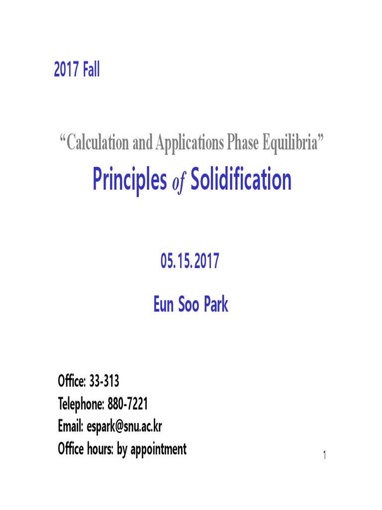 Principles Solidification: "Calculation and Applications Phase ...