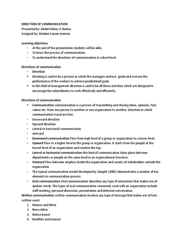 Direction of Communication | PDF | Conversation | Communication
