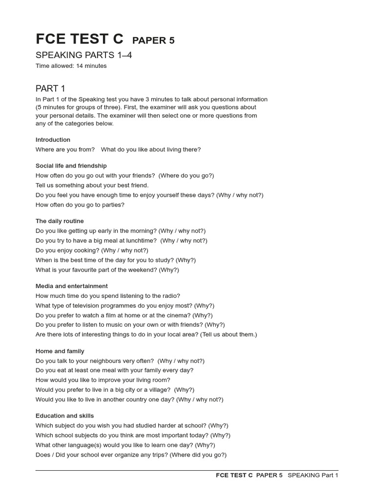 Fce Speaking Test | PDF | Psychological Concepts | Psychology