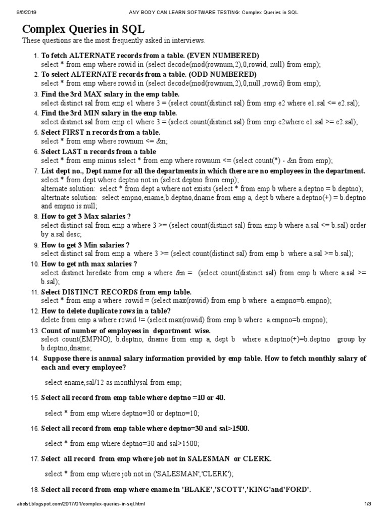 Any Body Can Learn Software Testing - Complex Queries in SQL | Download ...