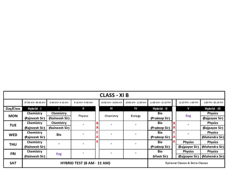 Class - Xi B: MON TUE WED THU | PDF | Natural Sciences | Nature