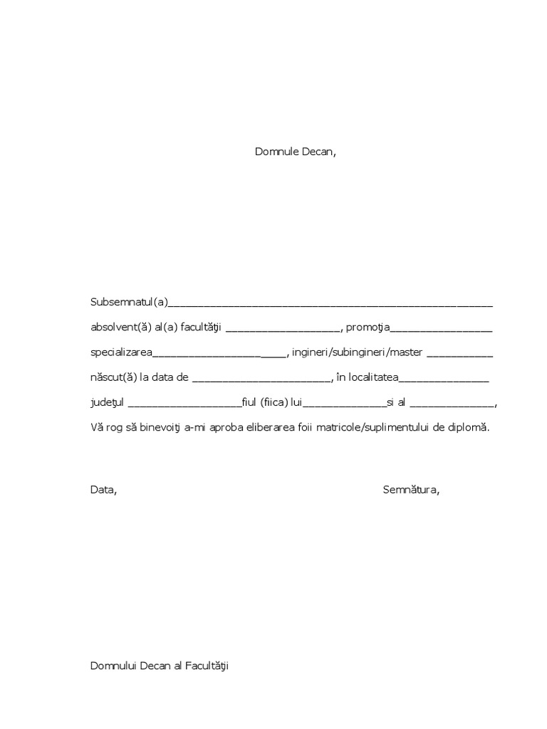 Cerere Eliberare Foaie Matricola | PDF