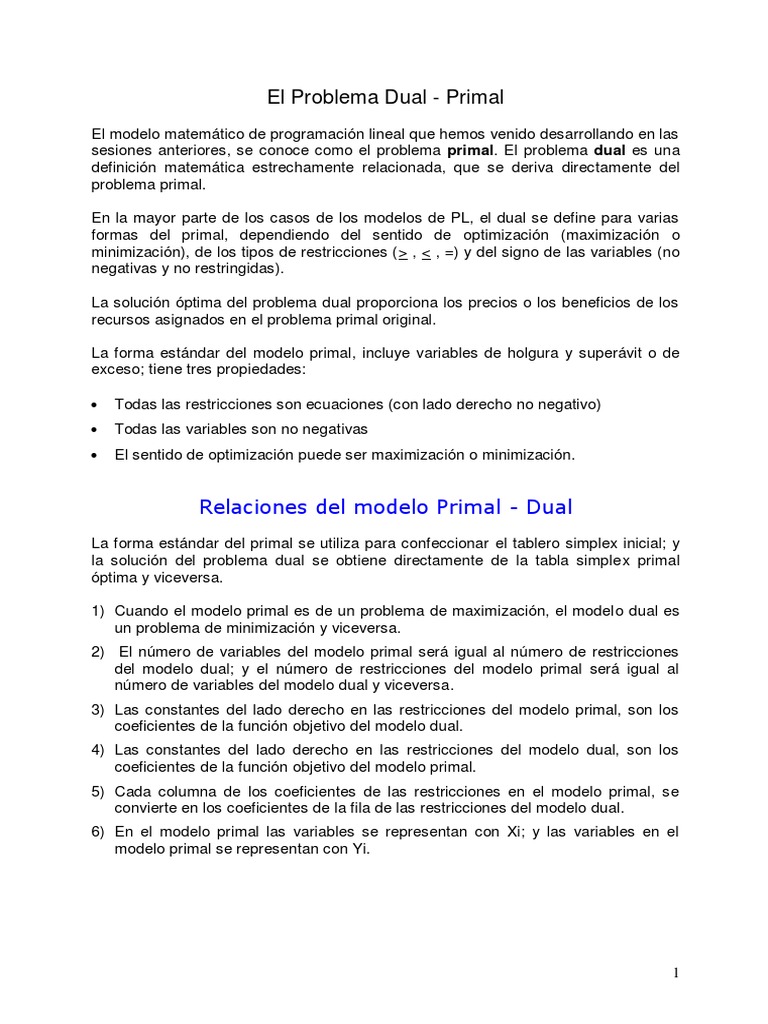 Modelo Dual Primal - Problemas | PDF | Optimización Matemática | Análisis