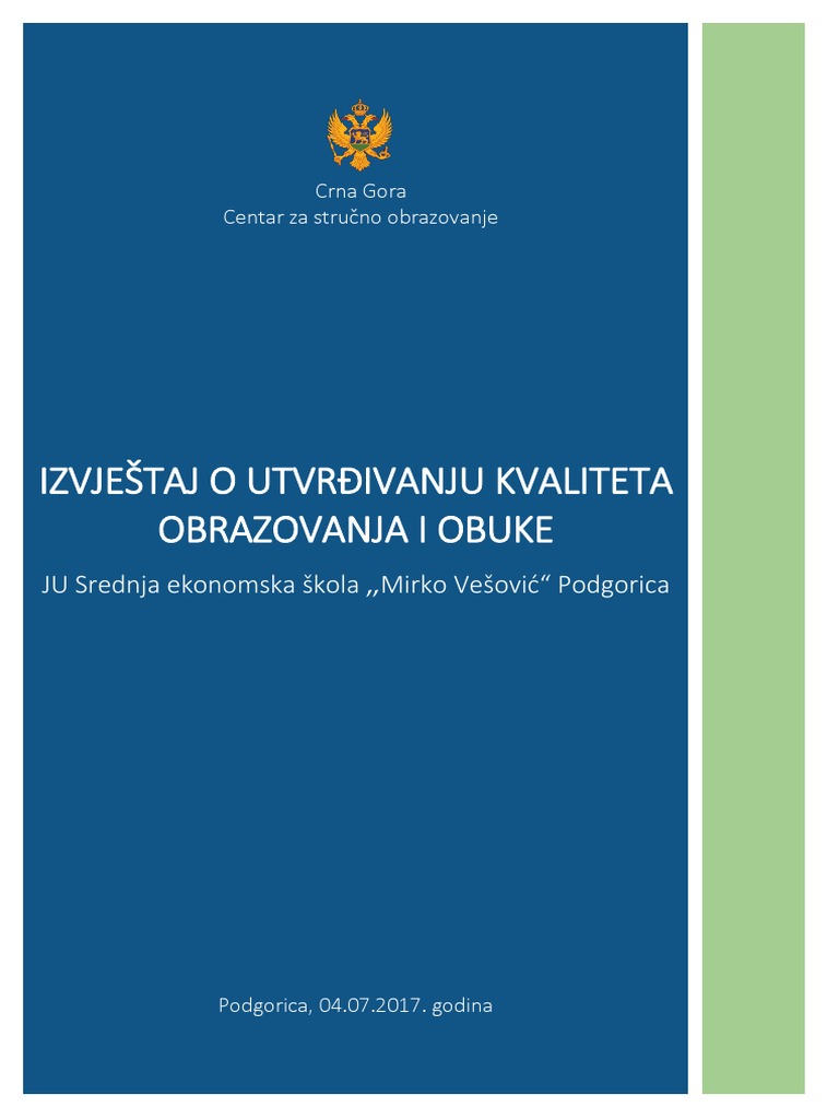 Izvjestaj Srednja Ekonomska Skola Mirko Vesovic - Podgorica | PDF
