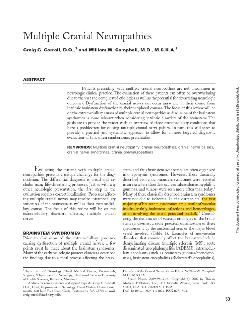Multiple Cranial Neuropathy | PDF | Cerebellum | Brainstem