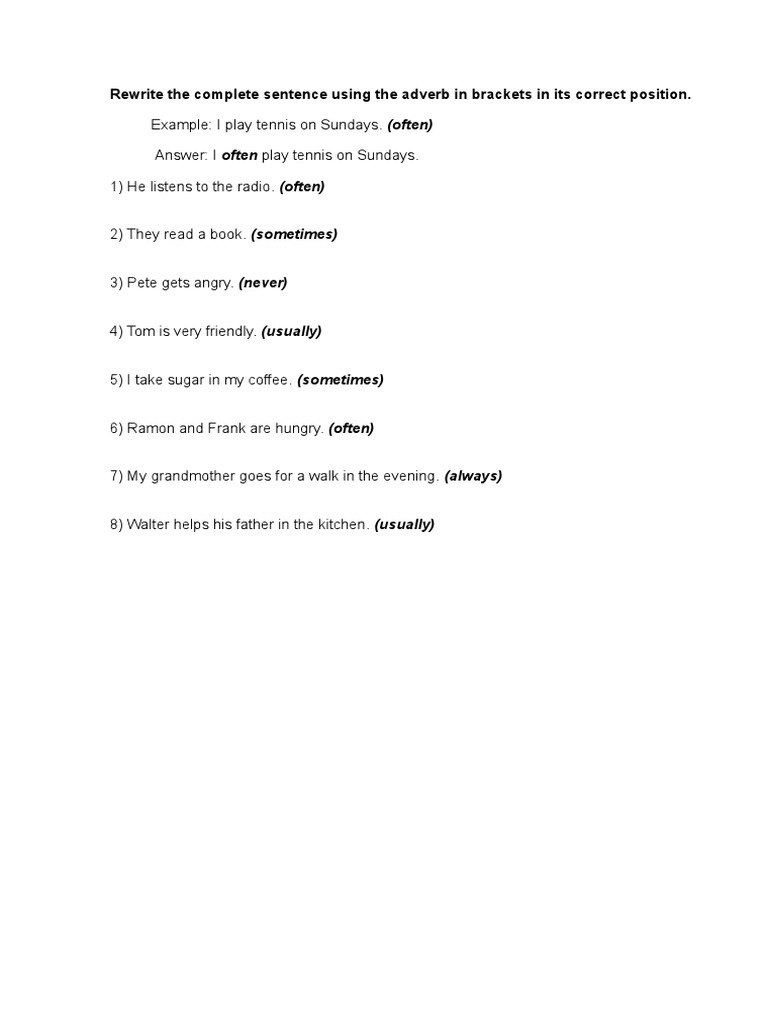 Adverb Placement Exercise Guide | PDF