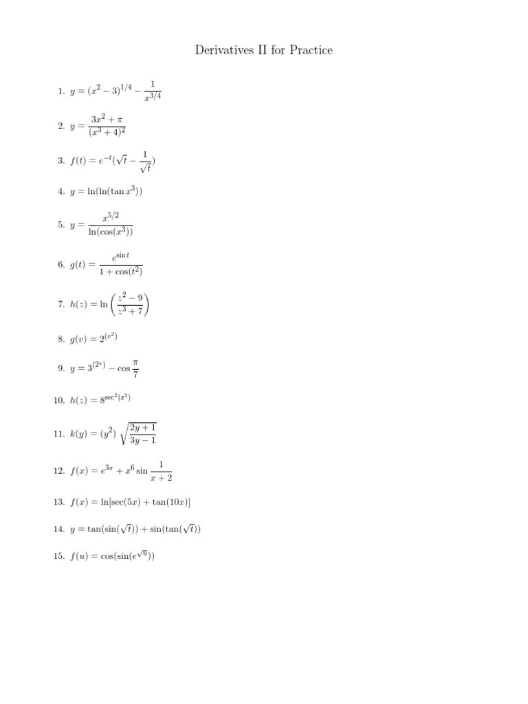 Derivatives II For Practice | PDF