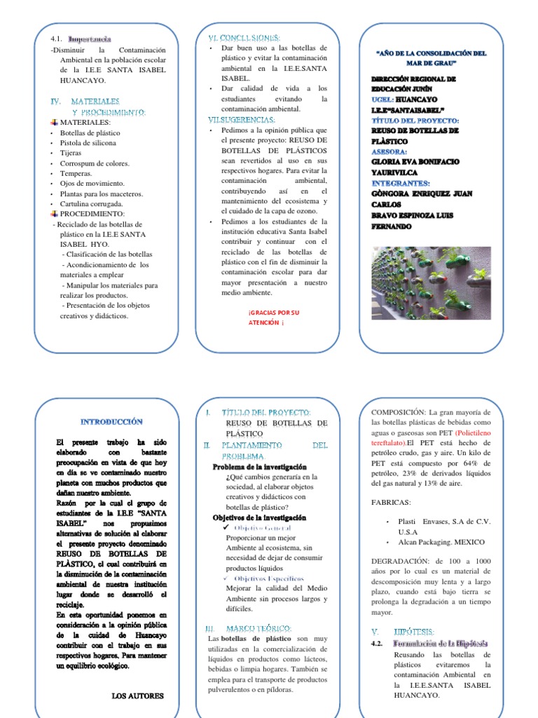 Triptico Del Reuso de Botellas de Plastico | PDF | Botella | El plastico