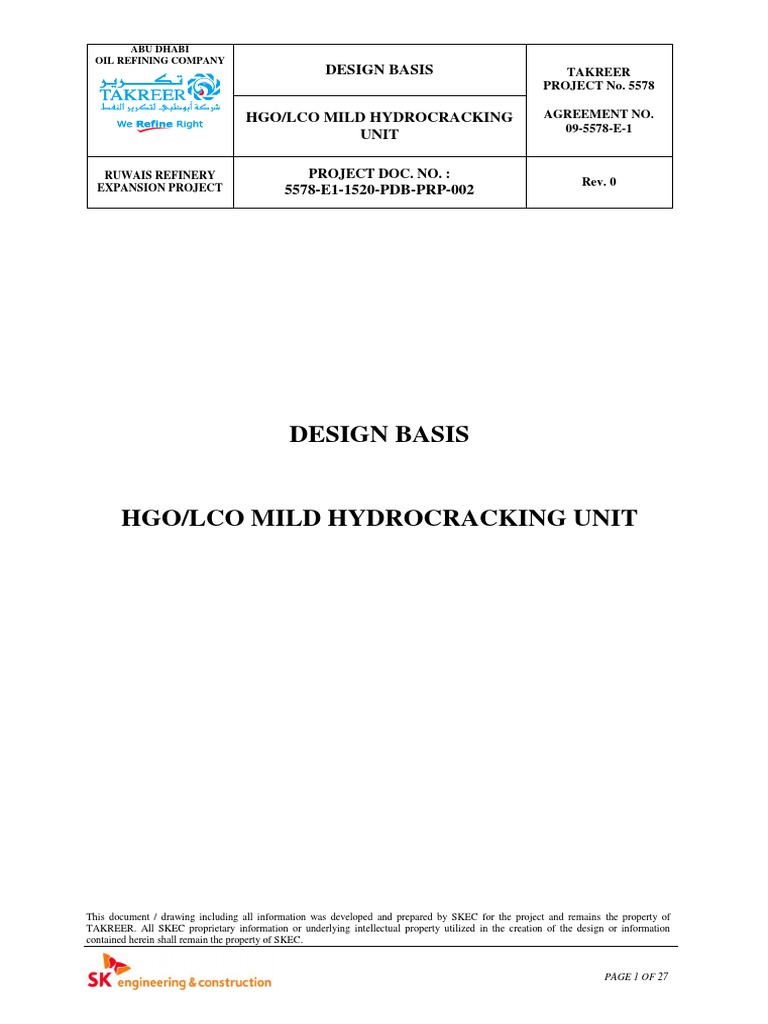Abu Dhabi Oil Refining HGO/LCO Mild Hydrocracking Unit Design Basis ...