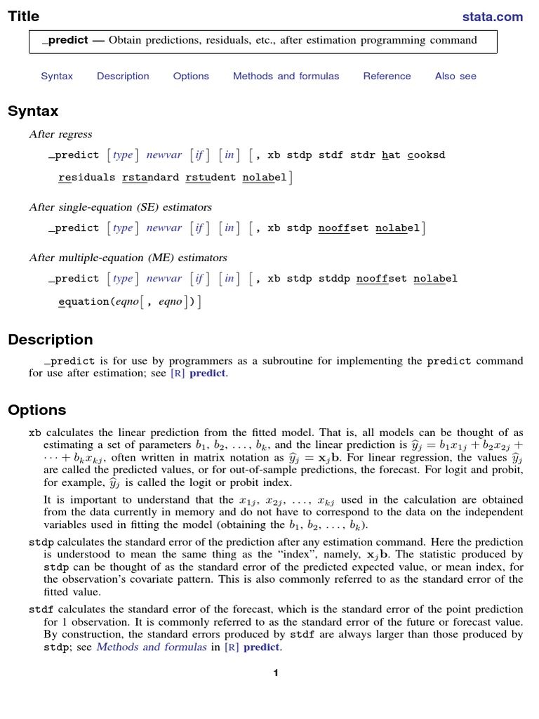 Probability Predict Stata | Download Free PDF | Errors And Residuals | Prediction
