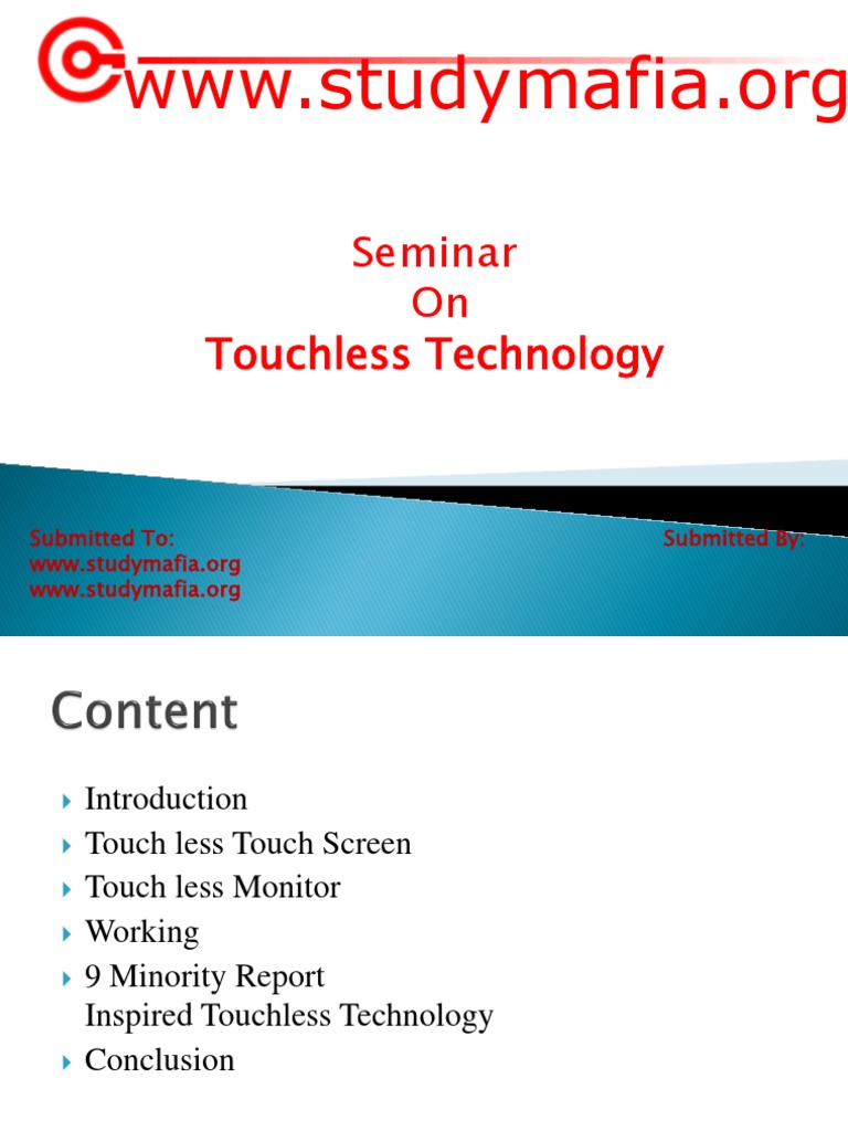 Touchless Technology Seminar Overview | PDF | Touchscreen | Human–Computer Interaction